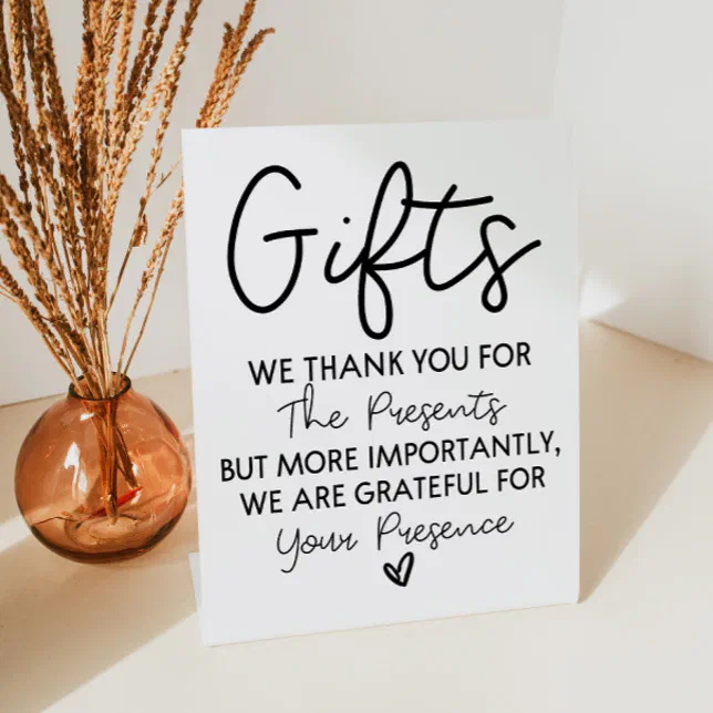 Minimal Gift Table Sign for Wedding Bridal Shower | Zazzle