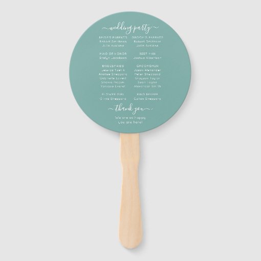 Minimal Gold and Teal Seashell Wedding Program Hand Fan | Zazzle