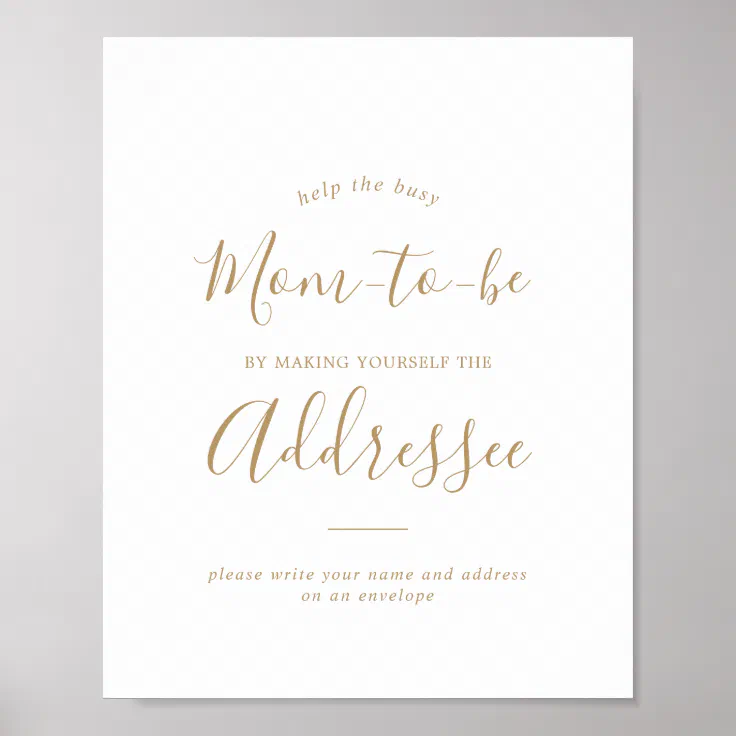 Minimal Gold Baby Shower Address an Envelope Sign | Zazzle