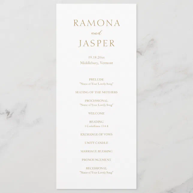 Minimal Gold Classic Formal Elegant Modern Wedding Program | Zazzle