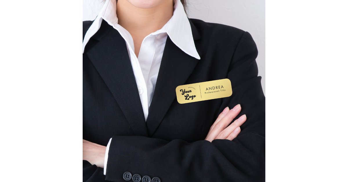 Minimal Gold Safety Pin Business Company Logo Name Tag | Zazzle