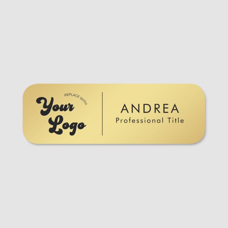 Minimal Gold Safety Pin Business Company Logo Name Tag | Zazzle