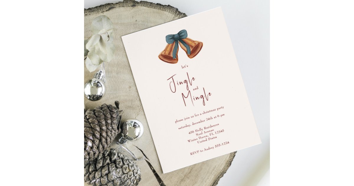 Minimal Golden Christmas Bell Jingle & Mingle Invitation | Zazzle