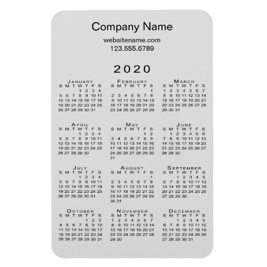 Minimal Gray Black 2020 Calendar Company Name Info Magnet | Zazzle.com