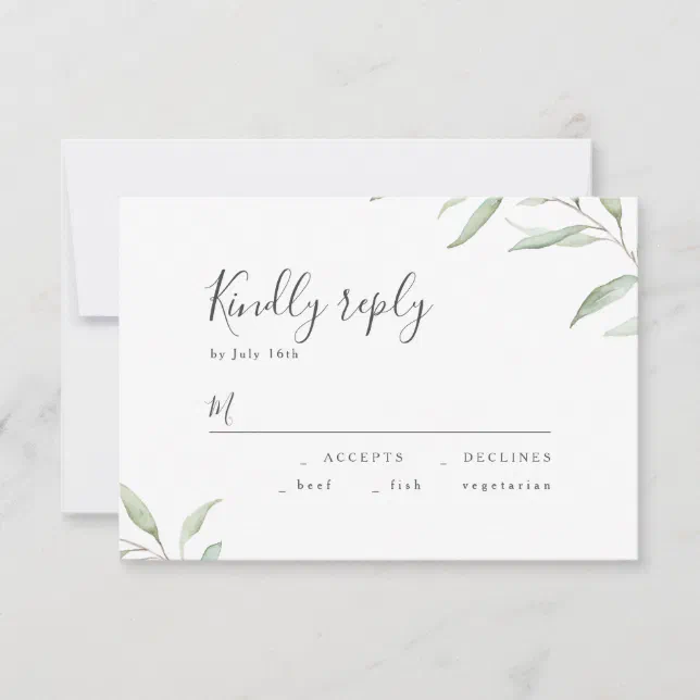 Minimal greenery botanical rustic wedding RSVP | Zazzle