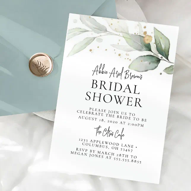 Minimal Greenery Bridal Shower Invitation | Zazzle