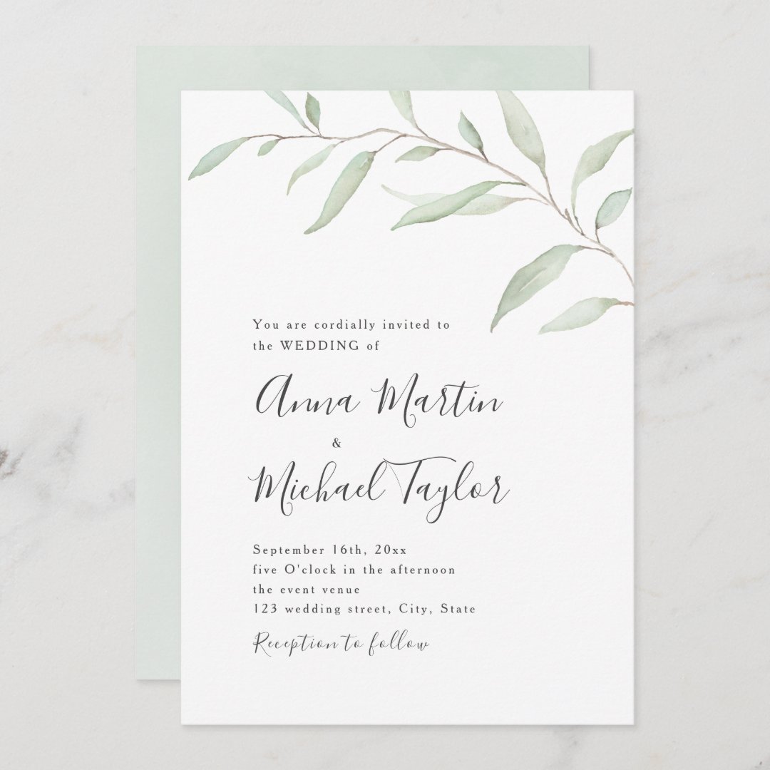 Minimal greenery calligraphy rustic wedding invitation | Zazzle