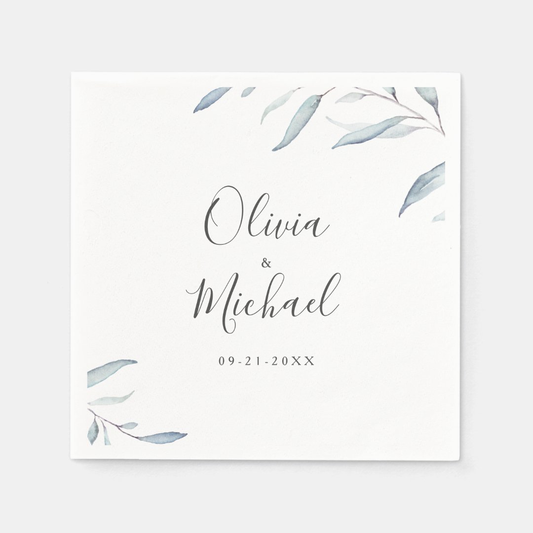 Minimal greenery dusty blue rustic wedding napkins | Zazzle Minimal greenery dusty blue rustic wedding napkins | Zazzle