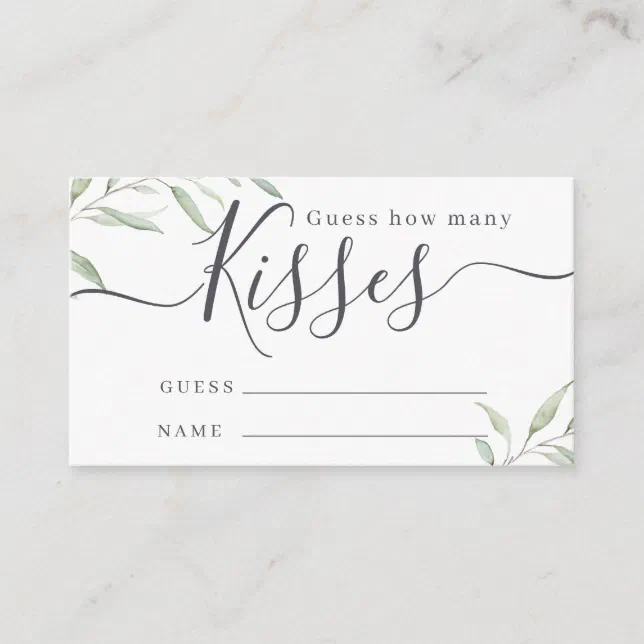Minimal greenery guess how many kisses game enclos enclosure card | Zazzle