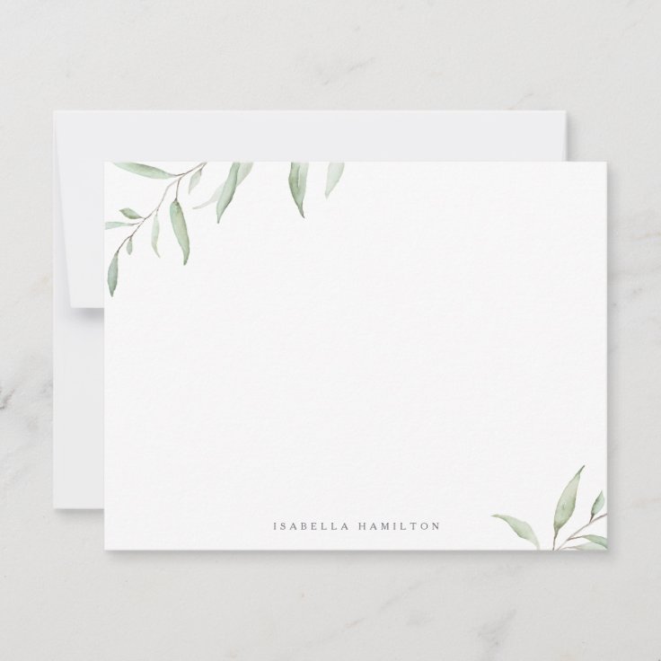 Minimal greenery rustic Personalized Stationery Note Card | Zazzle