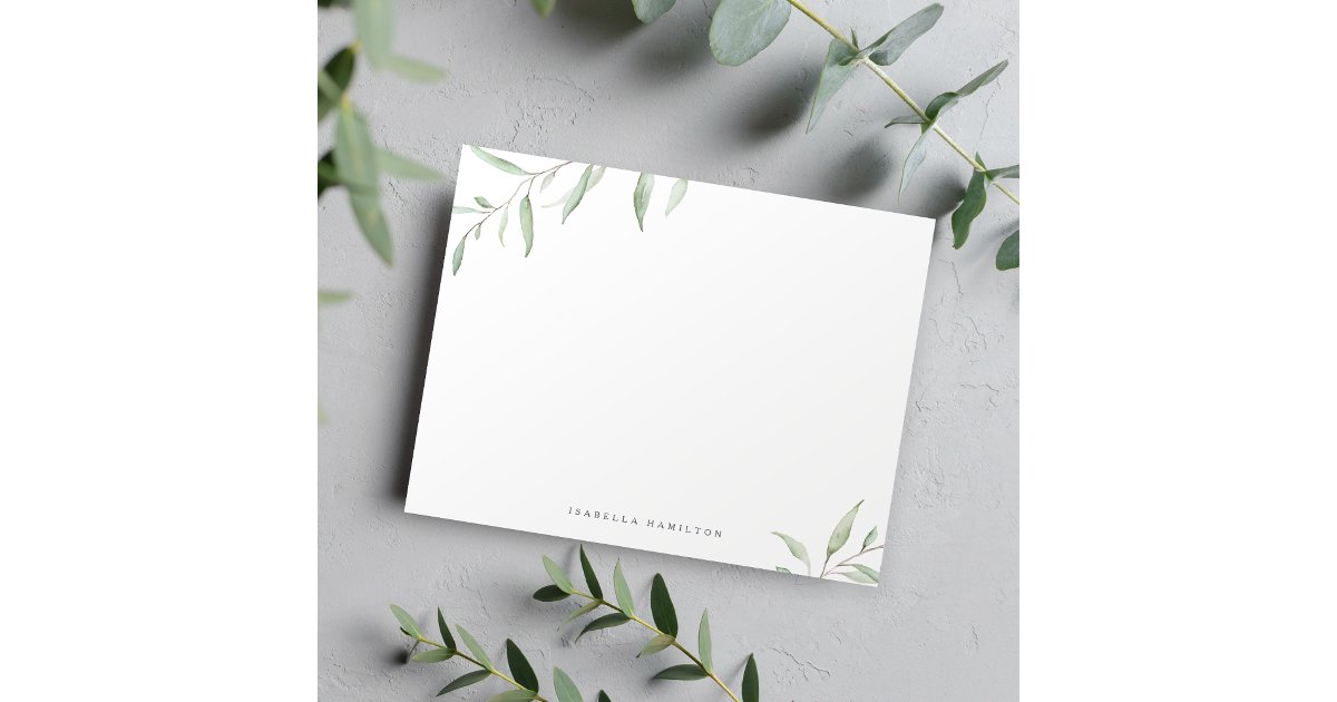 Minimal greenery rustic Personalized Stationery Note Card | Zazzle