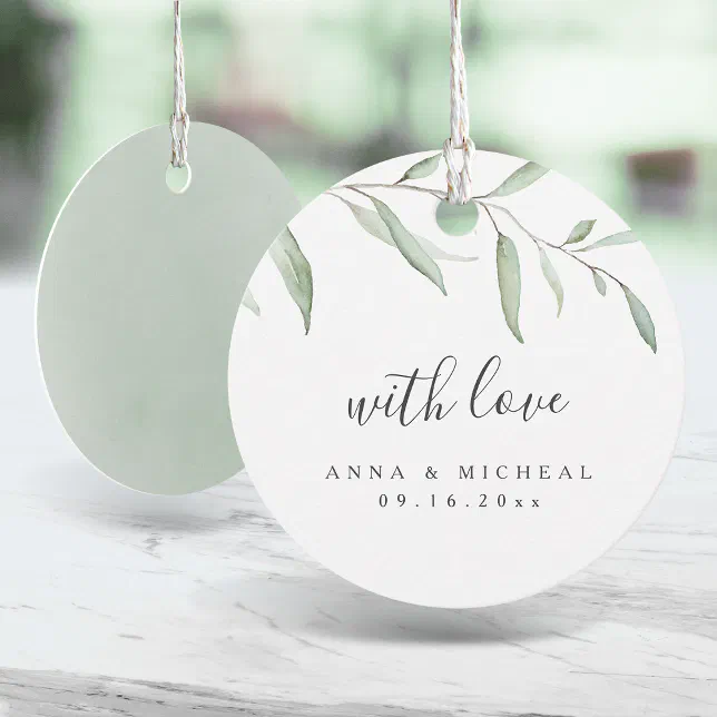 Minimal greenery rustic wedding favor tags | Zazzle