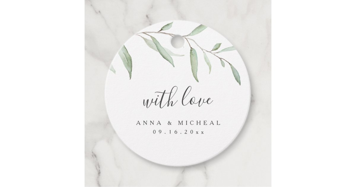 Minimal greenery rustic wedding favor tags | Zazzle
