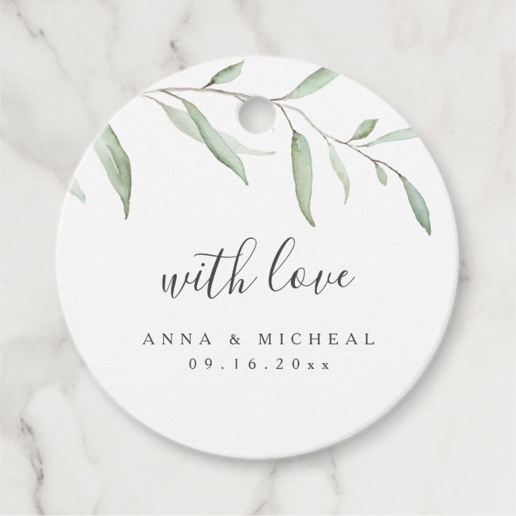 Minimal greenery rustic wedding favor tags | Zazzle