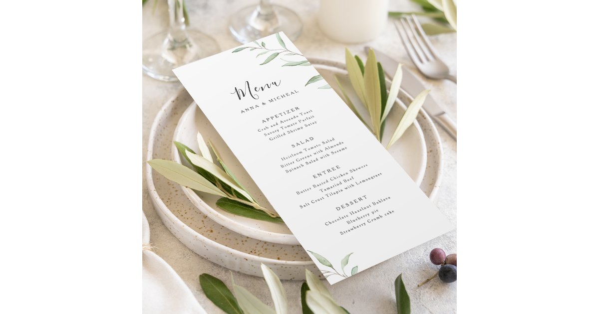 Minimal greenery rustic wedding menu | Zazzle