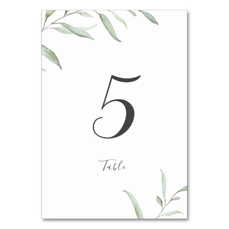 Minimal greenery rustic wedding table card | Zazzle