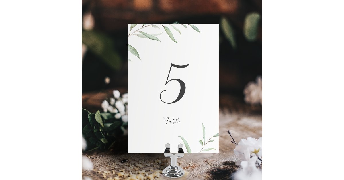 Minimal greenery rustic wedding table card | Zazzle