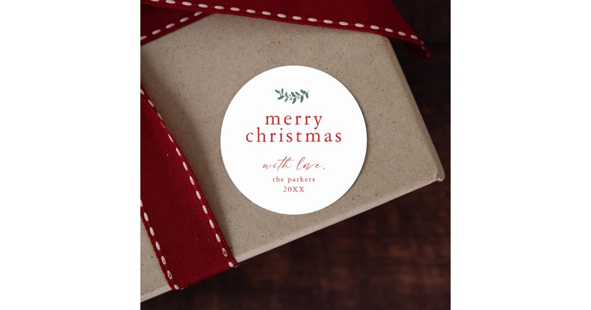 Minimal Greenery Simple Merry Christmas Classic Round Sticker | Zazzle