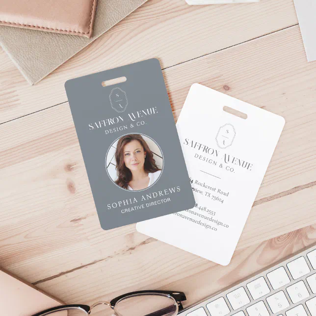 Minimal Grey ID Custom Monogram Logo & Photo Badge | Zazzle