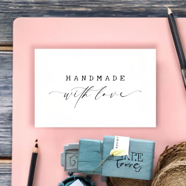 Minimal Handmade with Love Script Custom Logo Business Card | Zazzle