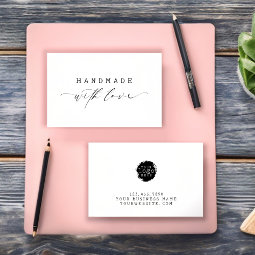 Minimal Handmade with Love Script Custom Logo Business Card | Zazzle