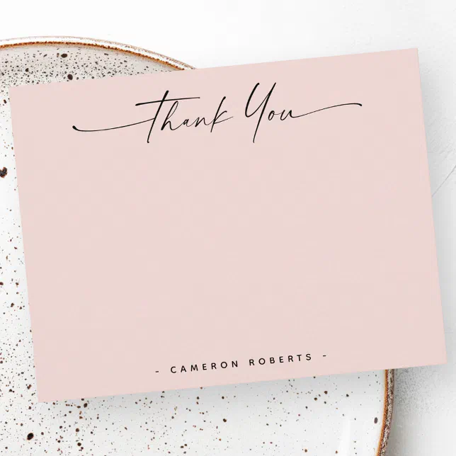 Minimal handwritten script light pink thank you note card | Zazzle
