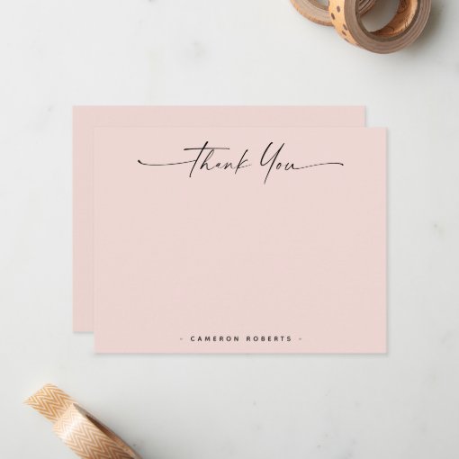 Minimal handwritten script light pink thank you note card | Zazzle