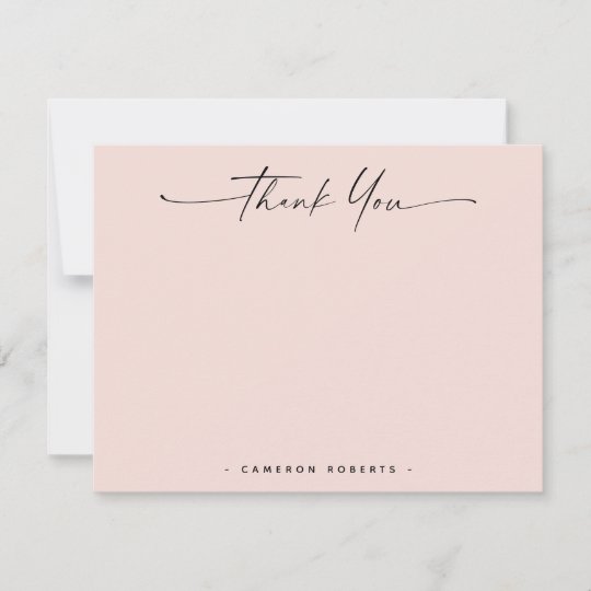 Minimal handwritten script light pink thank you note card | Zazzle