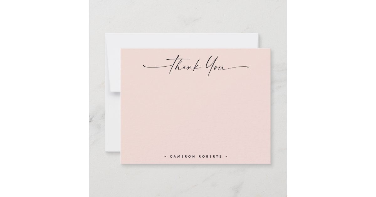 Minimal handwritten script light pink thank you note card | Zazzle