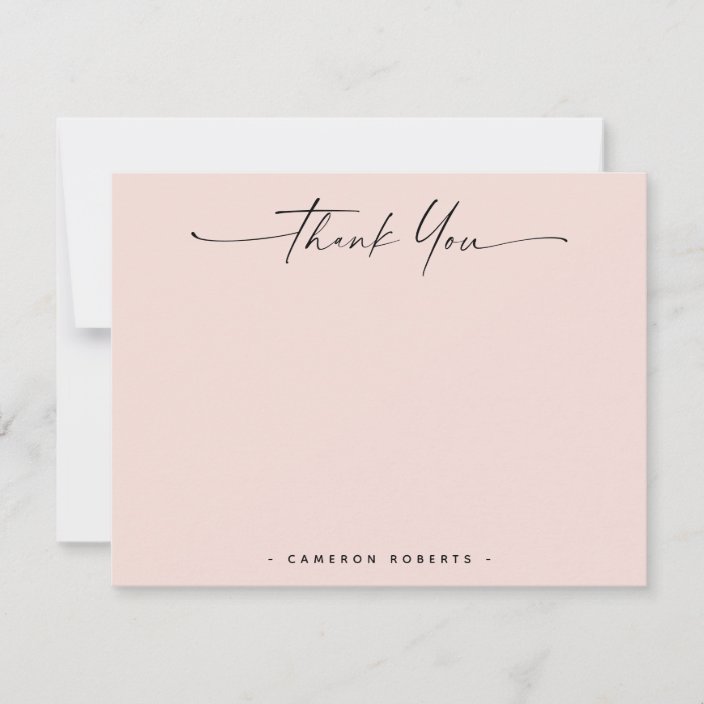 Minimal handwritten script light pink thank you note card | Zazzle
