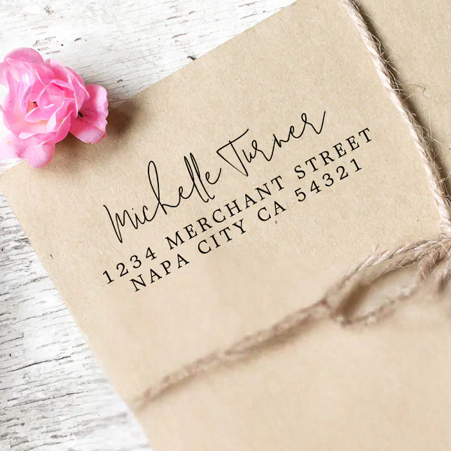 Minimal Handwritten Script Modern Return Address Rubber Stamp | Zazzle