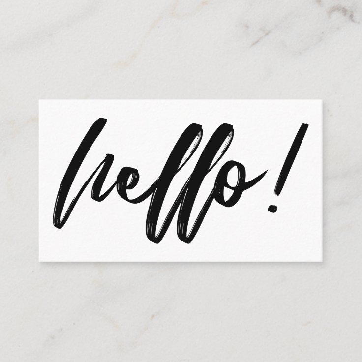 Minimal Hello in Handwriting Script Black on White Business Card | Zazzle
