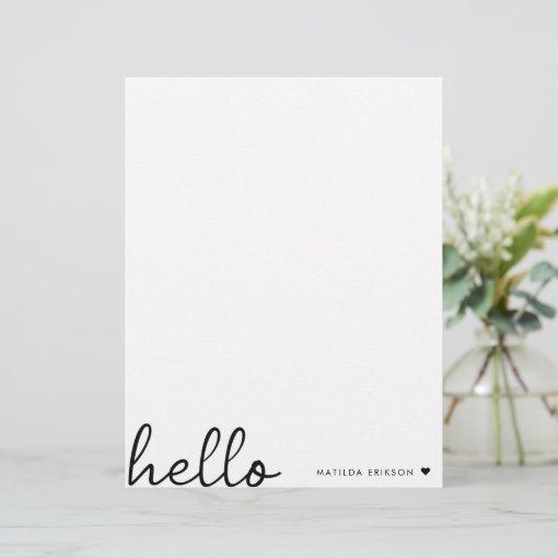 Minimal Hello | Modern Heart Clean Simple White Letterhead | Zazzle