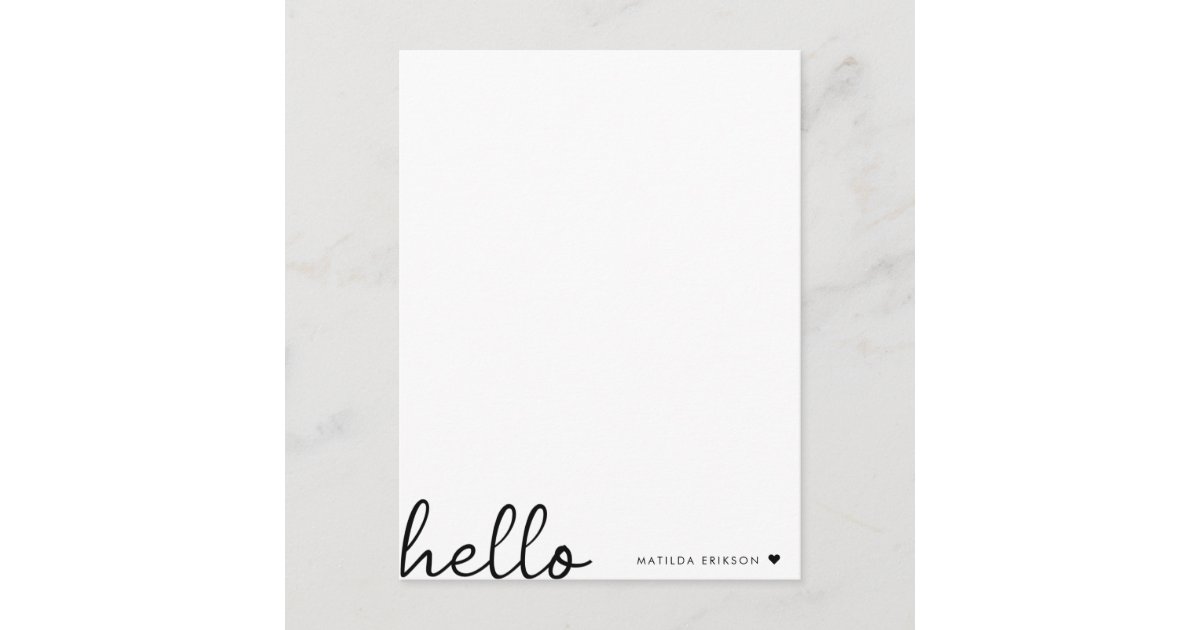 Minimal Hello | Modern Heart Clean Simple White Postcard | Zazzle