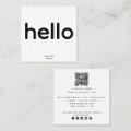 Minimal Hello QR Code Social Media Icons Square Business Card | Zazzle