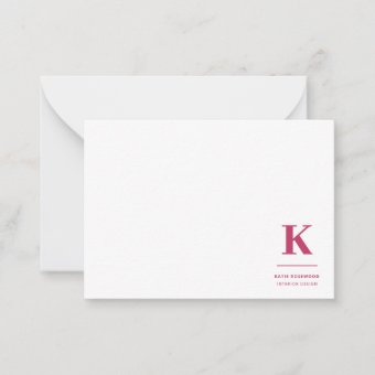Minimal Hot Pink Modern Typographic Monogram Note Card | Zazzle