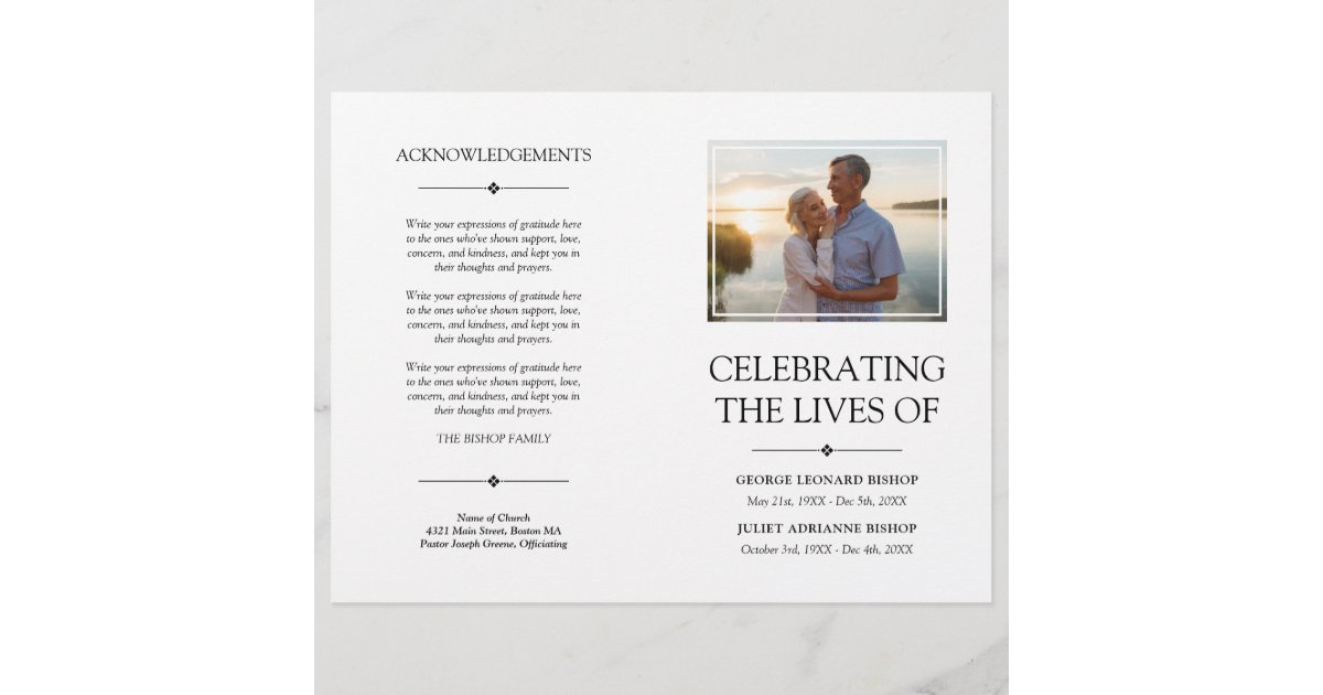 Minimal Joint Celebration of Life Funeral Program | Zazzle