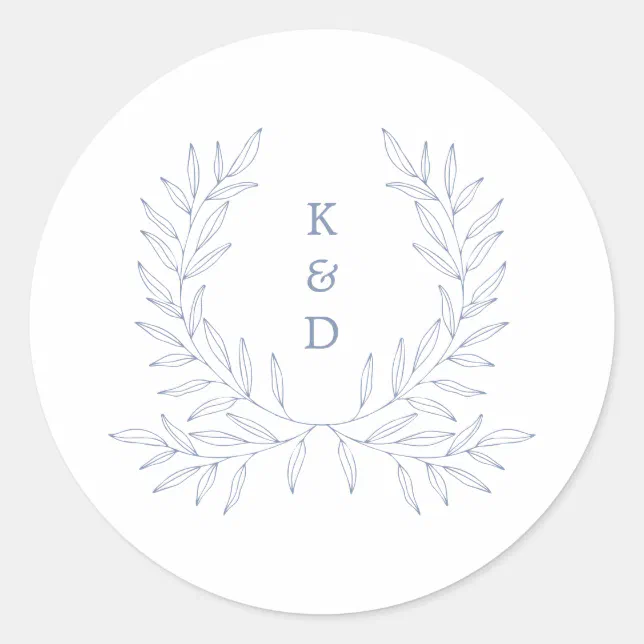 Minimal Laurel Formal Wedding Invitation K310 Blue Classic Round Sticker | Zazzle