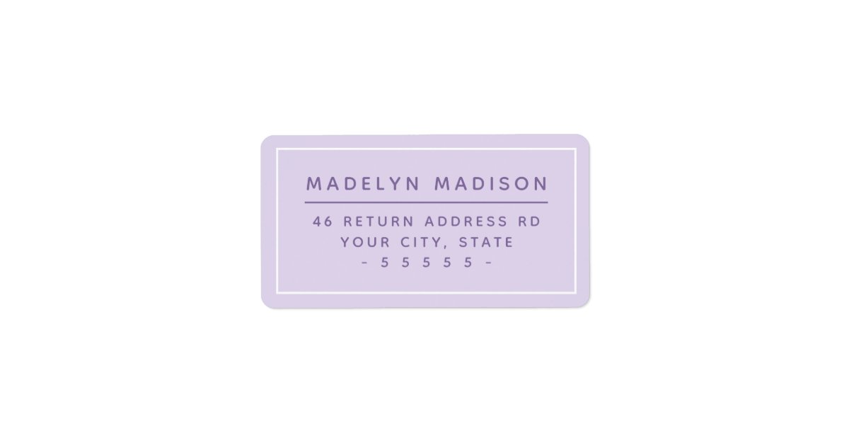 Minimal lavender purple return address label | Zazzle
