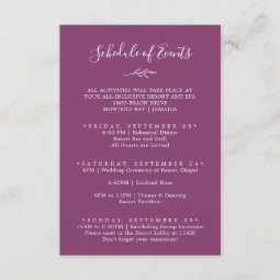 Minimal Leaf | Berry Weekend Schedule of Events Enclosure Card | Zazzle