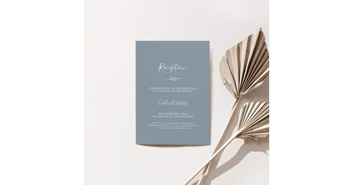 Minimal Leaf | Blue and White Reception Enclosure Card | Zazzle