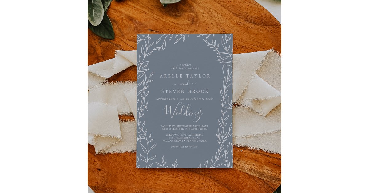 Minimal Leaf | Blue and White Wedding Invitation | Zazzle