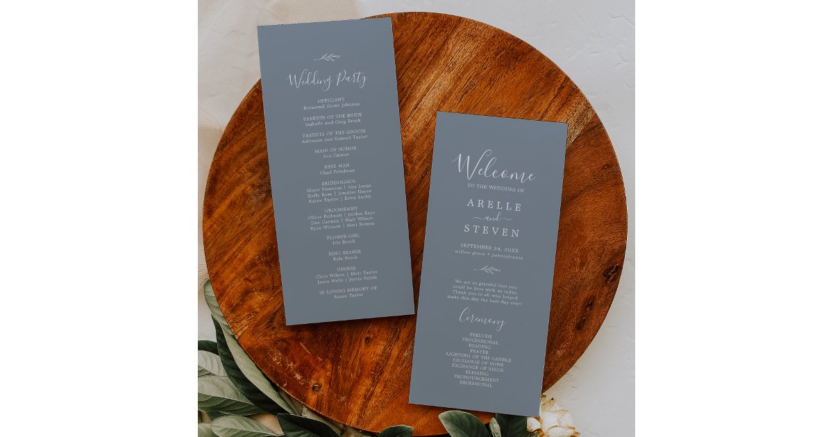 Minimal Leaf | Blue and White Wedding Program | Zazzle