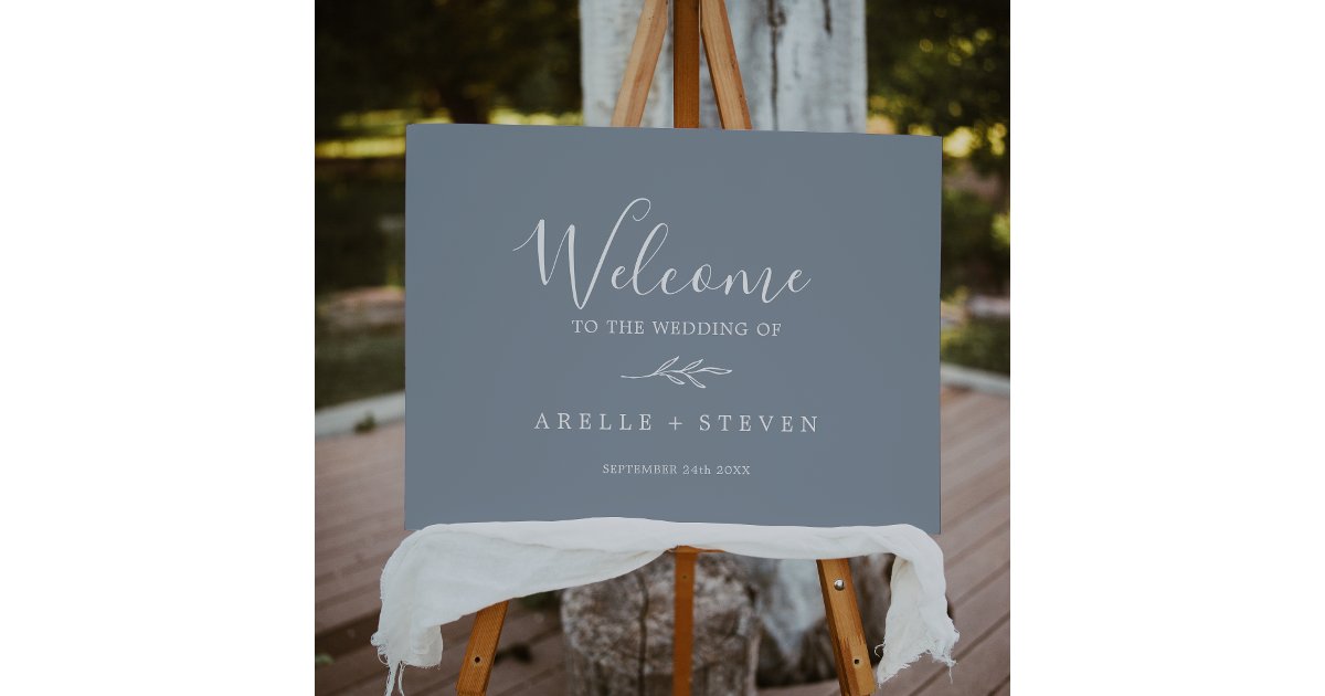 Minimal Leaf | Blue and White Wedding Welcome Foam Board | Zazzle