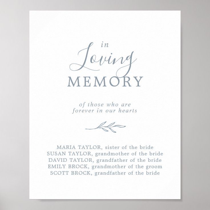 Minimal Leaf | Blue In Loving Memory Memorial Sign | Zazzle