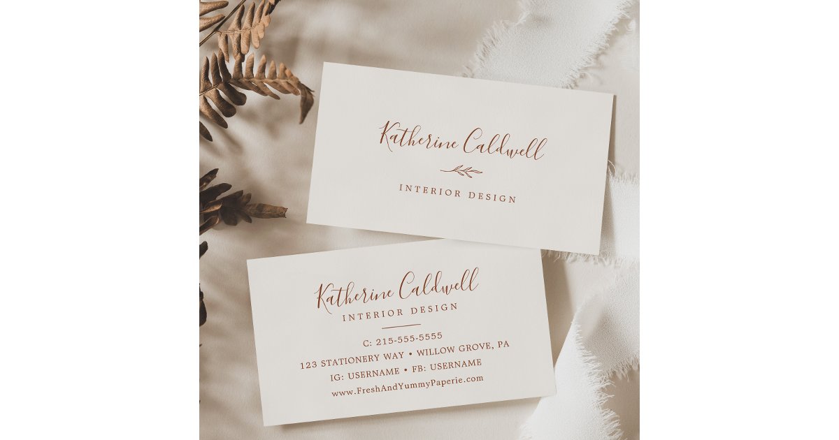 Minimal Leaf | Boho Cream Business Card | Zazzle