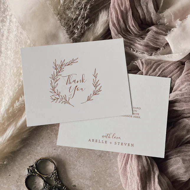 Minimal Leaf | Boho Cream Flat Thank You Card | Zazzle