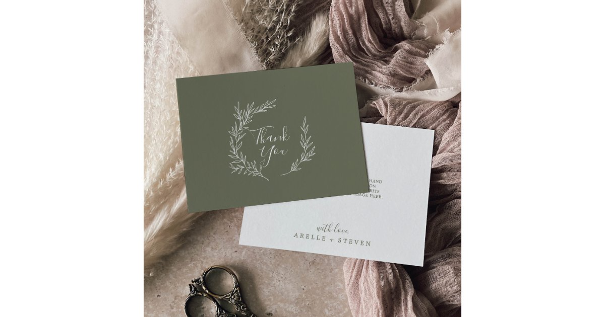 Minimal Leaf | Dark Green Flat Thank You Card | Zazzle