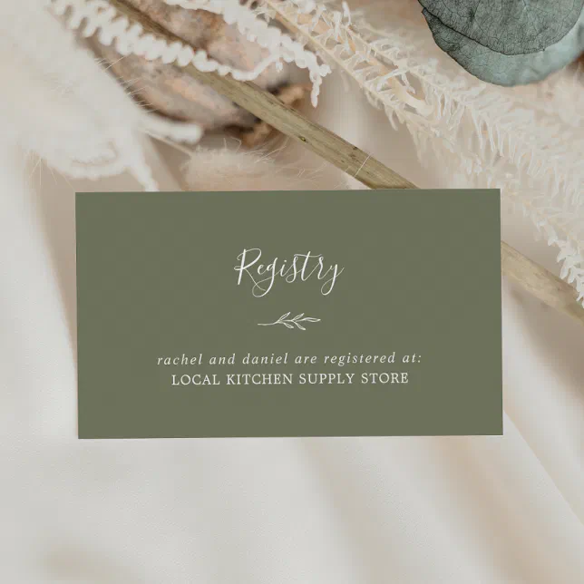 Minimal Leaf | Dark Green Gift Registry Enclosure Card | Zazzle