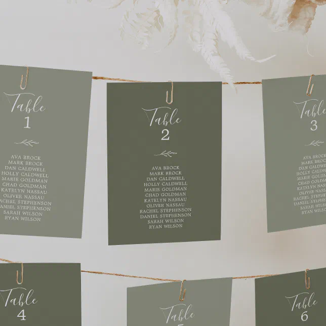 Minimal Leaf Dark Green Hanging Seating Chart Card | Zazzle
